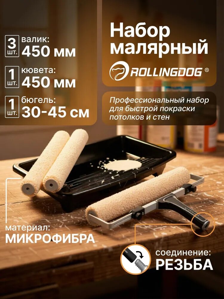 Набор малярный Rollingdog (5 предметов), резьба, серия Elite, арт.70251