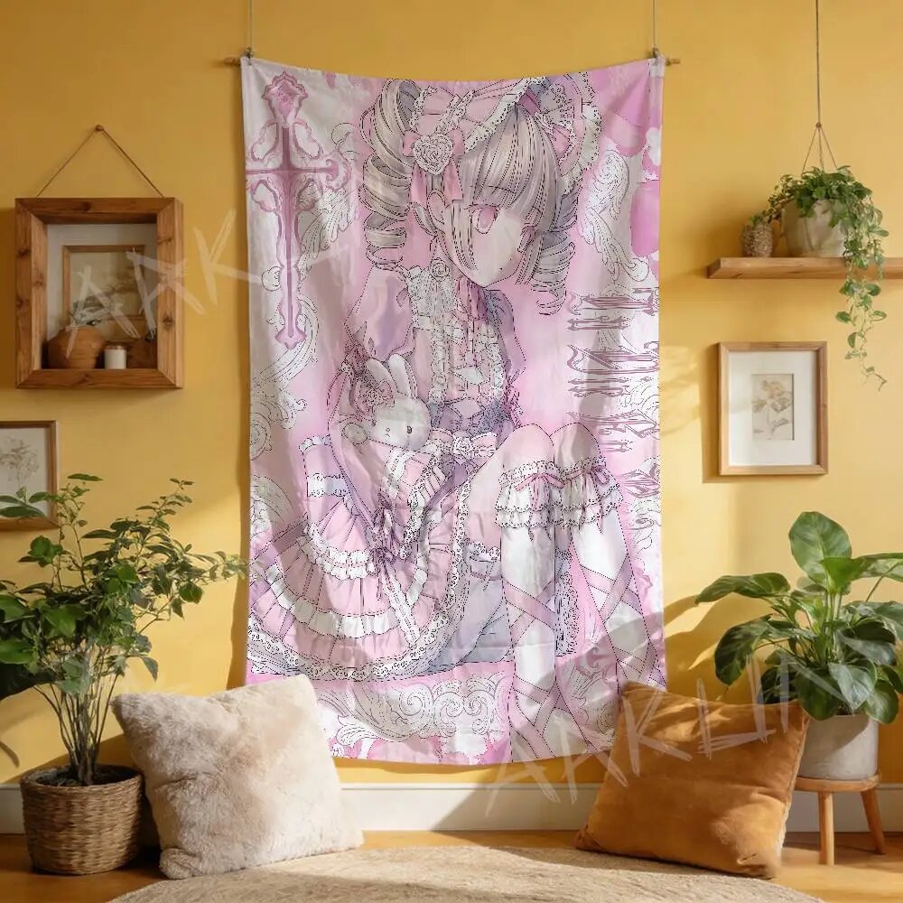 Розовый аниме гобелен для спальни 50x70cm, z1