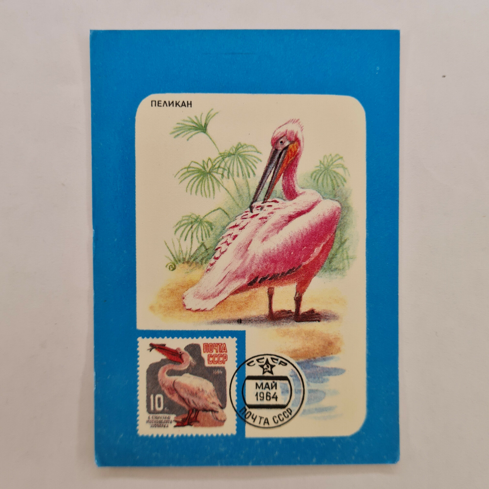 Карманный календарик СССР 1990. Пеликан, почта СССР, птицы. Советский календарь винтажный