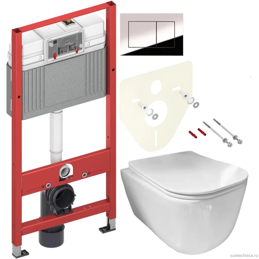 Комплект Унитаз подвесной Ceramicanova New Day CN3005 с микролифтом, безободковый + Инсталляция TECE Now 9400412 4 в 1 с кнопкой смыва