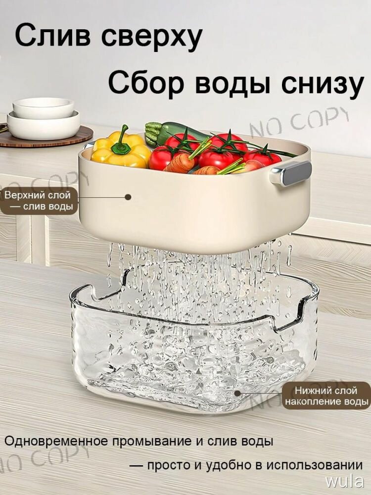 Дуршлаг 2 шт. многофункциональный двухслойный — слив воды сверху, сбор снизу, для кухни, для овощей