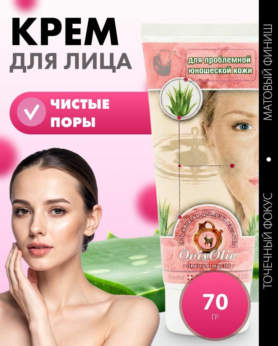Гель-бальзам от прыщей и угрей с алоэ вера OvisOlio Овечье масло 70 гр, Спецмазь