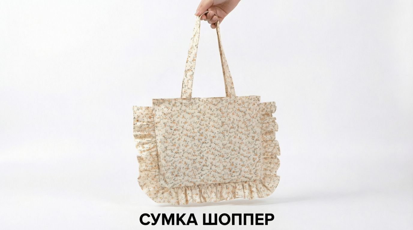 Сумка шоппер  Сумка Шоппер с цветочками декоративными рюшами по краям