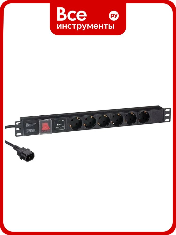Блок розеток ExeGate ServerPro PDU-19H609 Al-6S-C14-2CU-SPD1 19 1U алюминий 6Schuko кабель