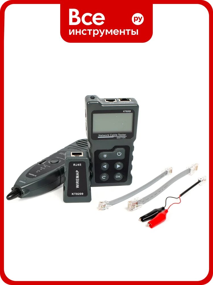 Кабельный тестер КВТ с PoE KT 8209 PROLINE 86208 пластиковый корпус, поддержка PoE, мизинчиковые батарейки
