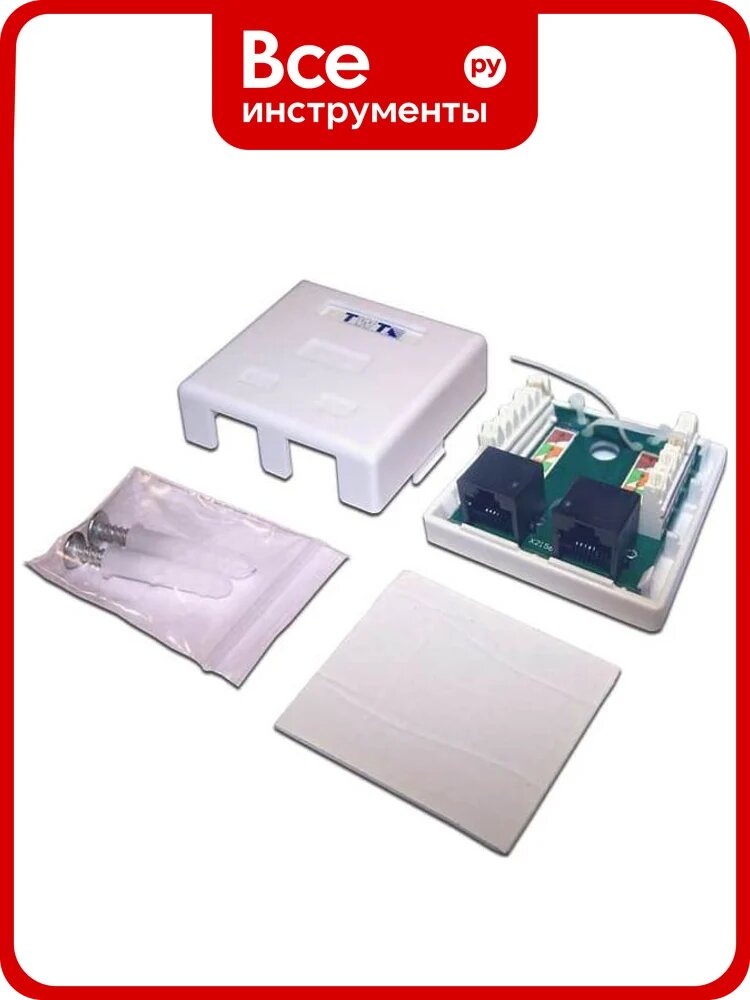 Настенная розетка TWT 1 порт RJ-45, категория 5е+1 порт RJ-12, белая, SM2-4512-WH