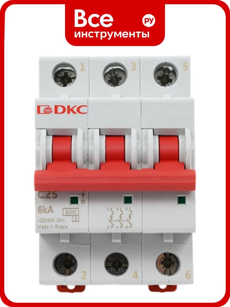 Автоматический модульный выключатель DKC YON MD63 3P 25А C 6kA MD63-3C25-6