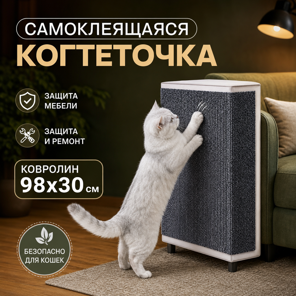 Самоклеящаяся когтеточка-коврик для кошек, темно-серый, красный, 98x30 см, самоклеящаяся, для стены, защищает мебель