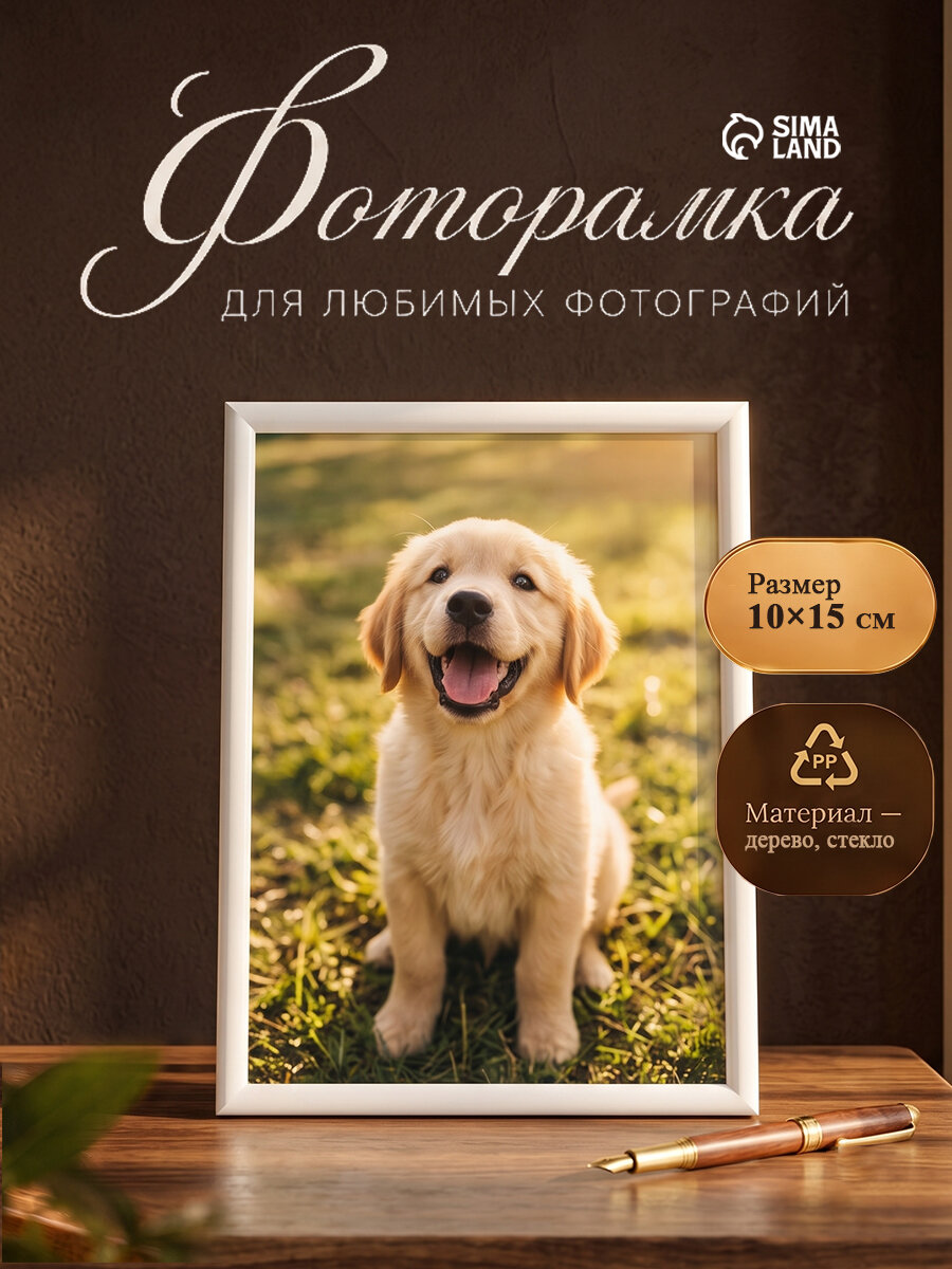 Фоторамка Сима-ленд, "Decoline", пластик, экран стекло, 10х15 см, белый