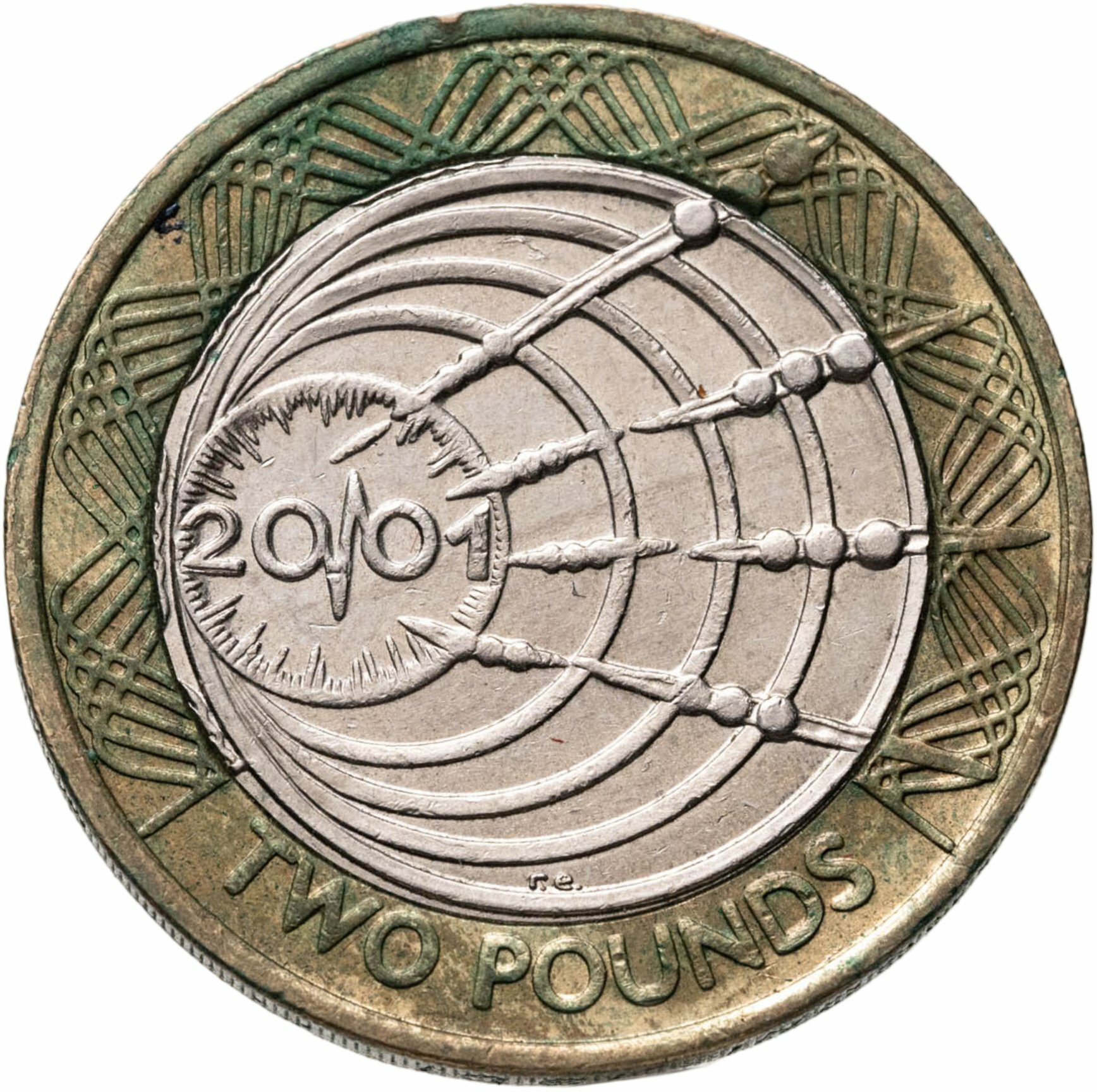 Великобритания 2 фунта pounds 2001 "Столетие трансатлантическому радио", Биметалл, в сохранности VF-XF