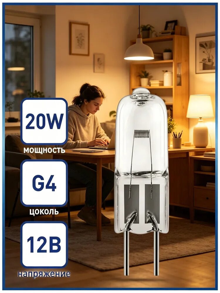 Лампочка, Цоколь: G4, 20 Вт, Галогенная, 5 шт.