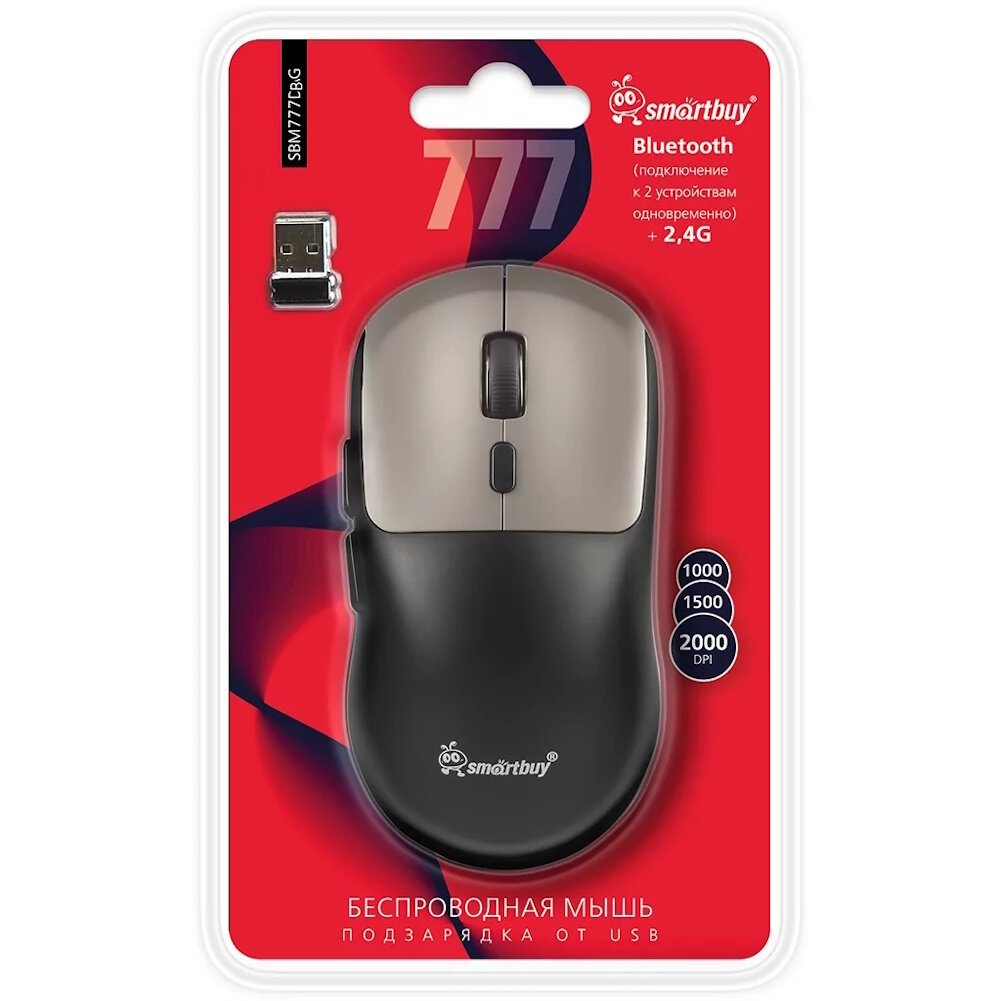 Мышь беспроводная игровая SmartBuy DUAL Bluetooth+USB X7 черно-бежевая (SBM777DBG)