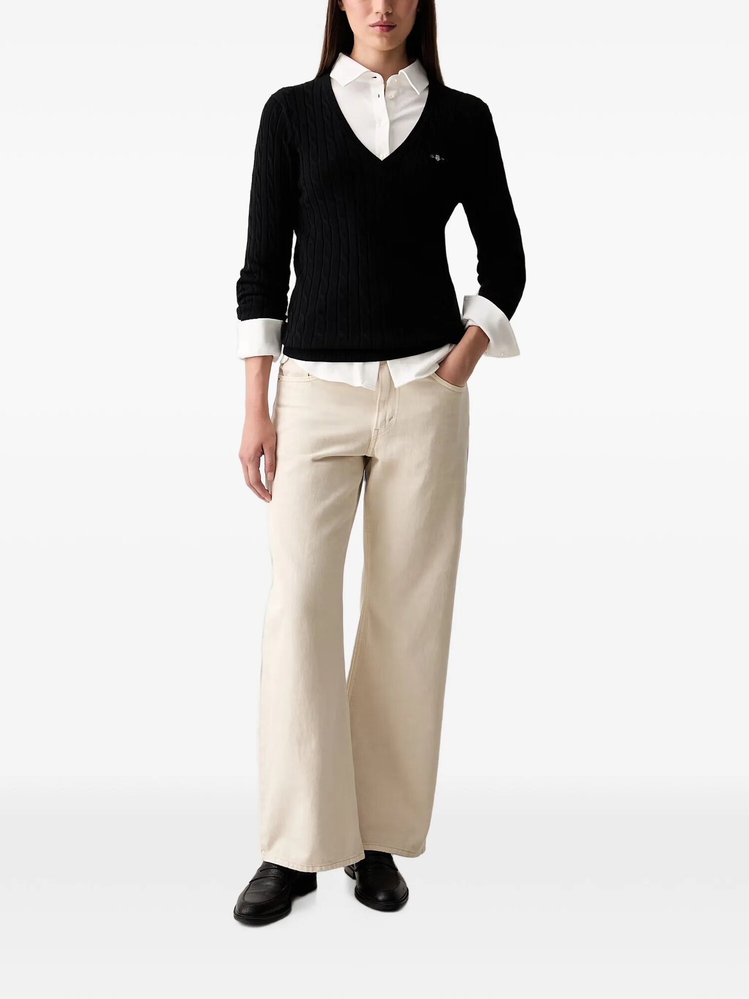 Свитер GANT Cable-knit V-neck sweater, размер 44 — фото 1