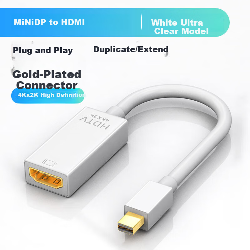 Кабель-конвертер Tengfei Mini DP в HDMI 4K Поддержка Apple MacBooks Surface Thunderbolt 2 Модель：Белый конвертер Mini