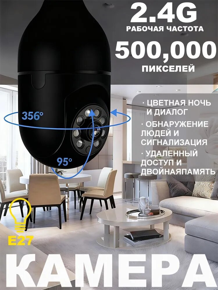 Камера видеонаблюдения500 000 пикселей лампочка E27 Wi-Fi Tuya / SmartLife Видеоняня
