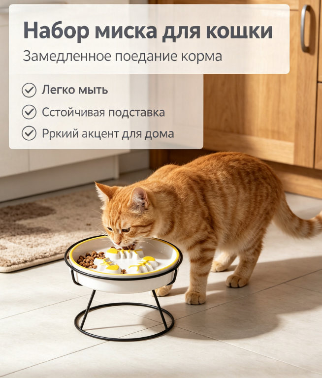 Рельефная керамическая миска для кошек в стиле "медленной еды"Стильная миска для медленного кормления питомцев,