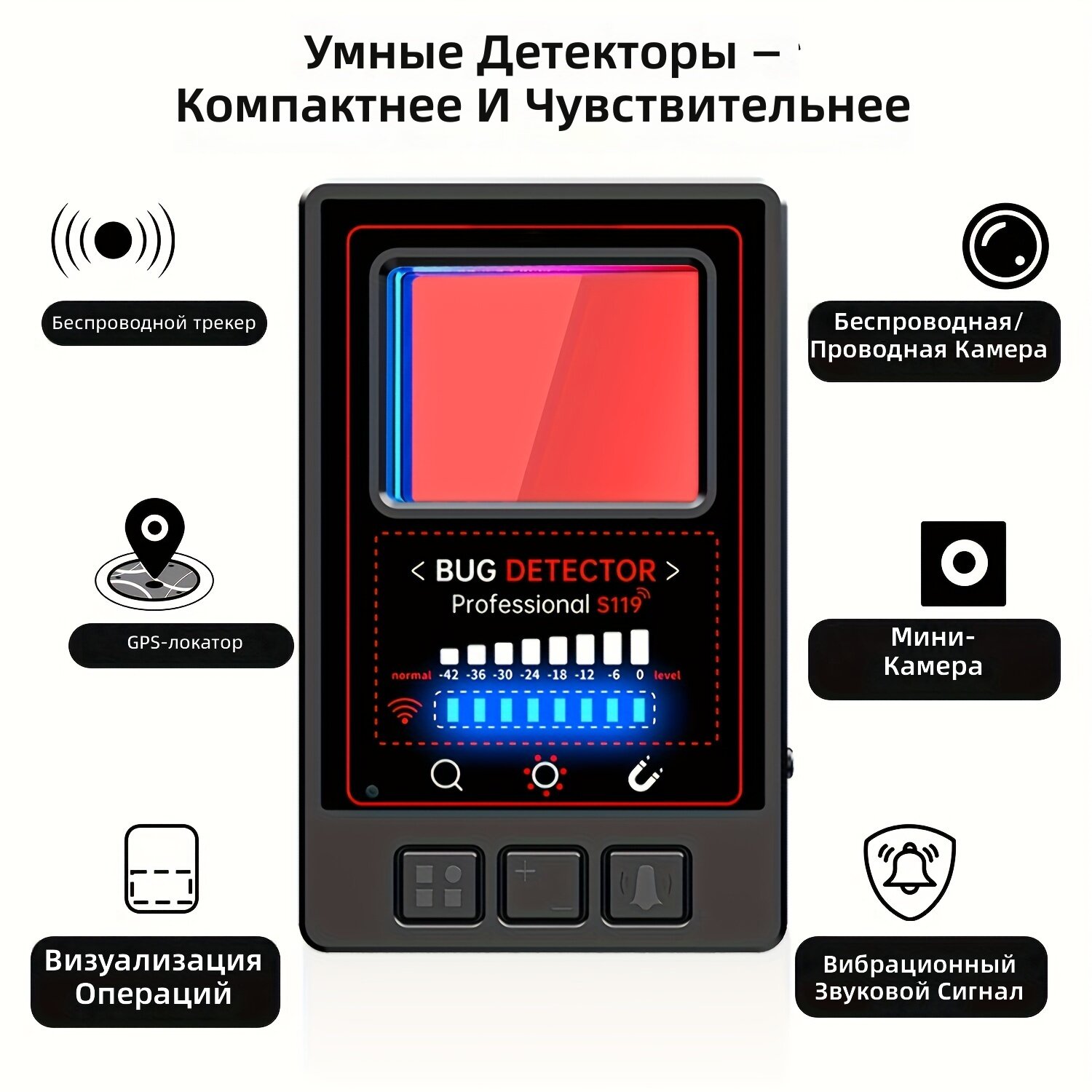 Умный мини-детектор наблюдения с датчиком движения, GPS, беспроводной камерой и сигнализацией, портативная система безопасности с двусторонней связью, ночным видением, записью звука и видео, защитой от кражи, цвет черный