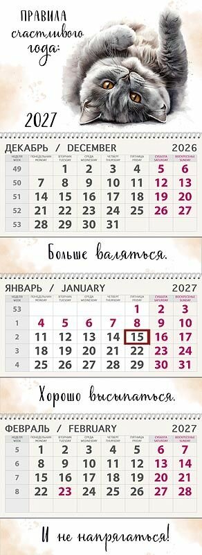 Календарь квартальный настенный трехблочный. 2027 год. 295х210. Правила счастливого года