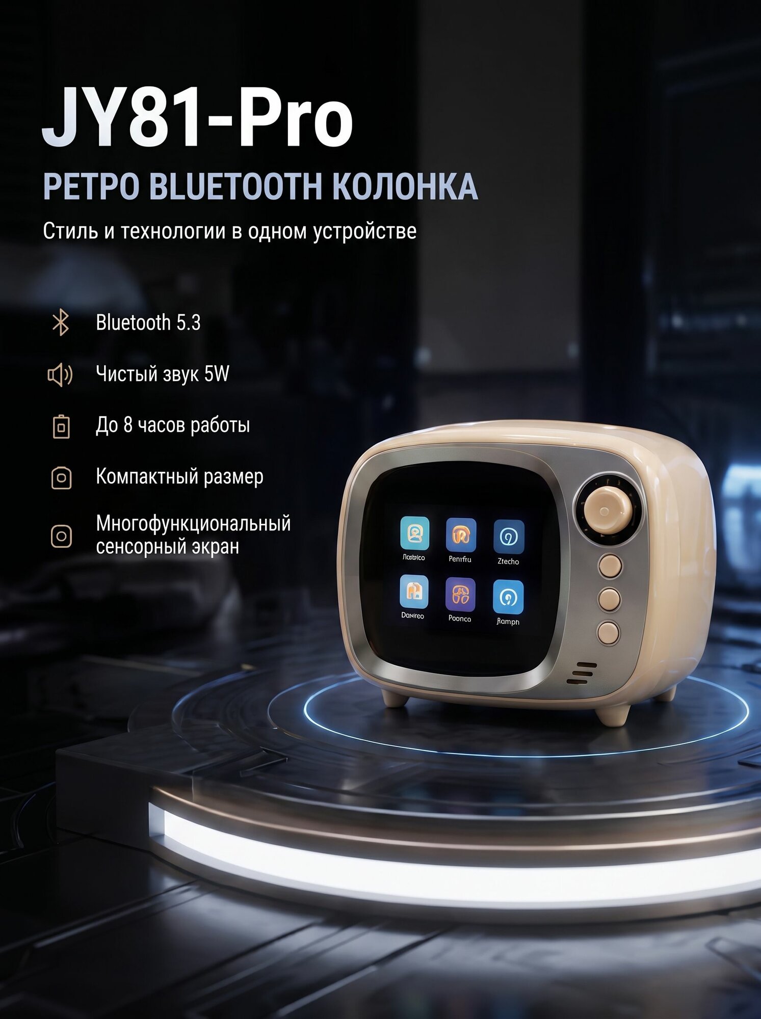 Колонка блютуз беспроводная ретро: экран, Hi-Fi, 8 ч, настольный декор настольная акустика ретро акустика декоративная колонка