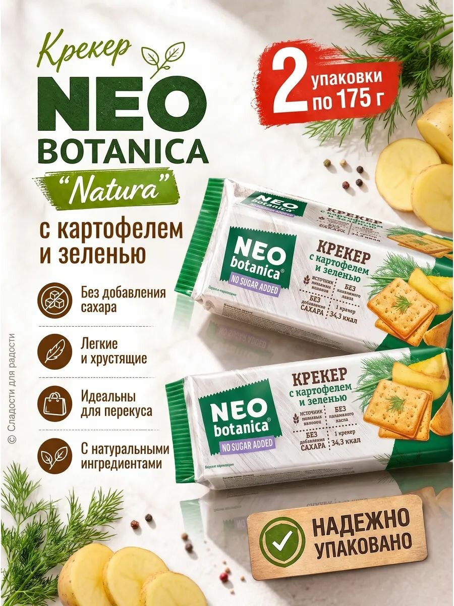 Крекер Neo-Botanica No Sugar, с картоф и зеленью 2 шт по 175г