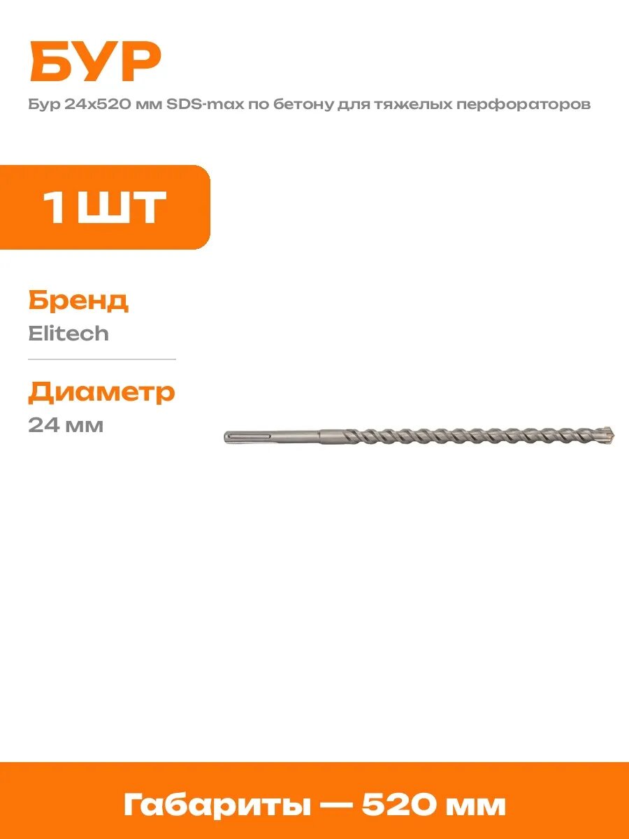 Бур 24х520 мм SDS-max четырехгранный по армированному бетону