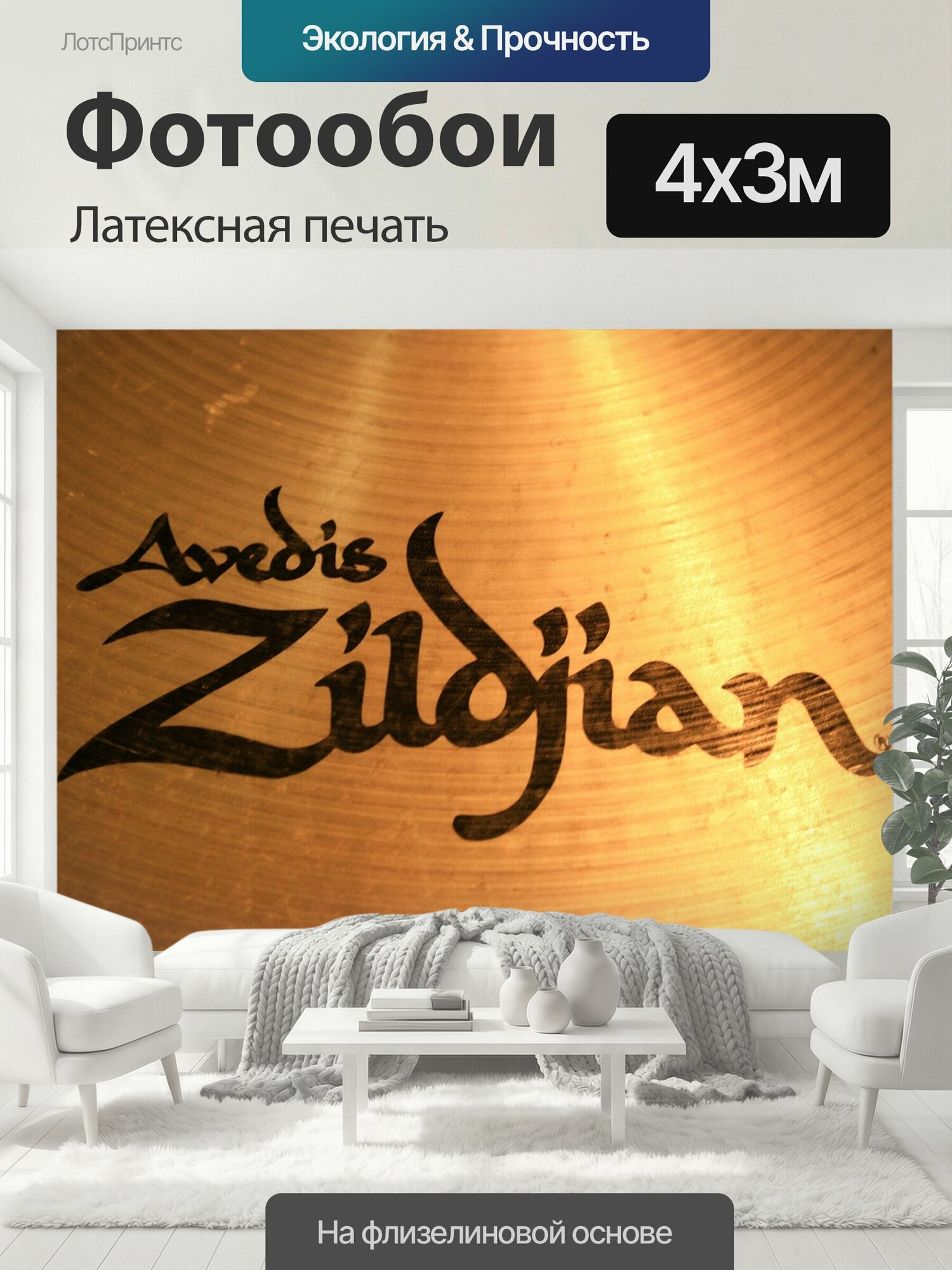 Фотообои моющиеся ударопрочные "Zildjian avedis, крушение, тарелка" 400x300 см. латексная печать
