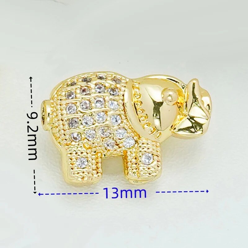 Бусина слон, латунь, циркон, 13x9.2 мм, A0196-Gold
