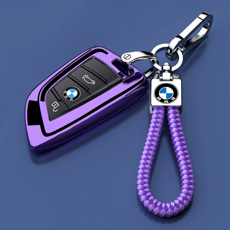 Чехол для ключей BMW X2 с креплением из плетеного шнура в элегантном фиолетовом цвете - премиум-чехол