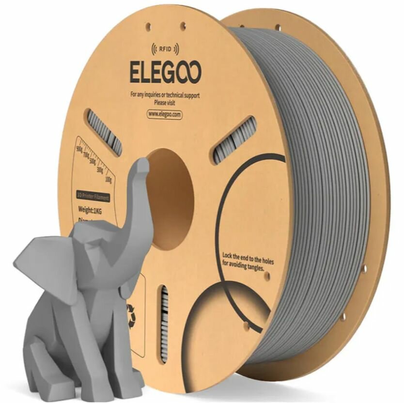 Катушка PLA пластика Elegoo 1,75 мм 1 кг, серый (Grey)