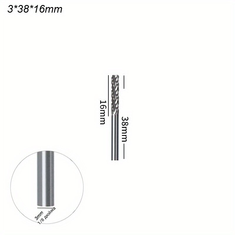 Фреза с длинной ручкой 3 мм (1/8") для Dremel, карбид, для фрезерования и резки, длина 38 мм, для металла и дерева