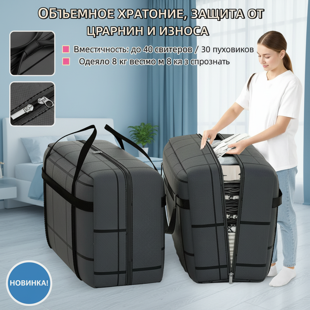 Практичный черный чехол сумка 75x36x33 см плечевой ремень для хранения зимней одежды обуви аксессуаров порядок в доме