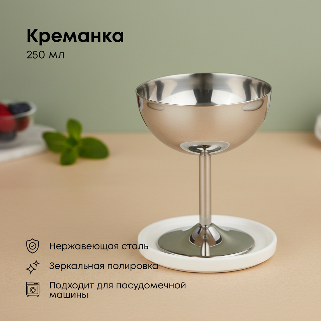 Креманка металлическая на ножке для мороженого