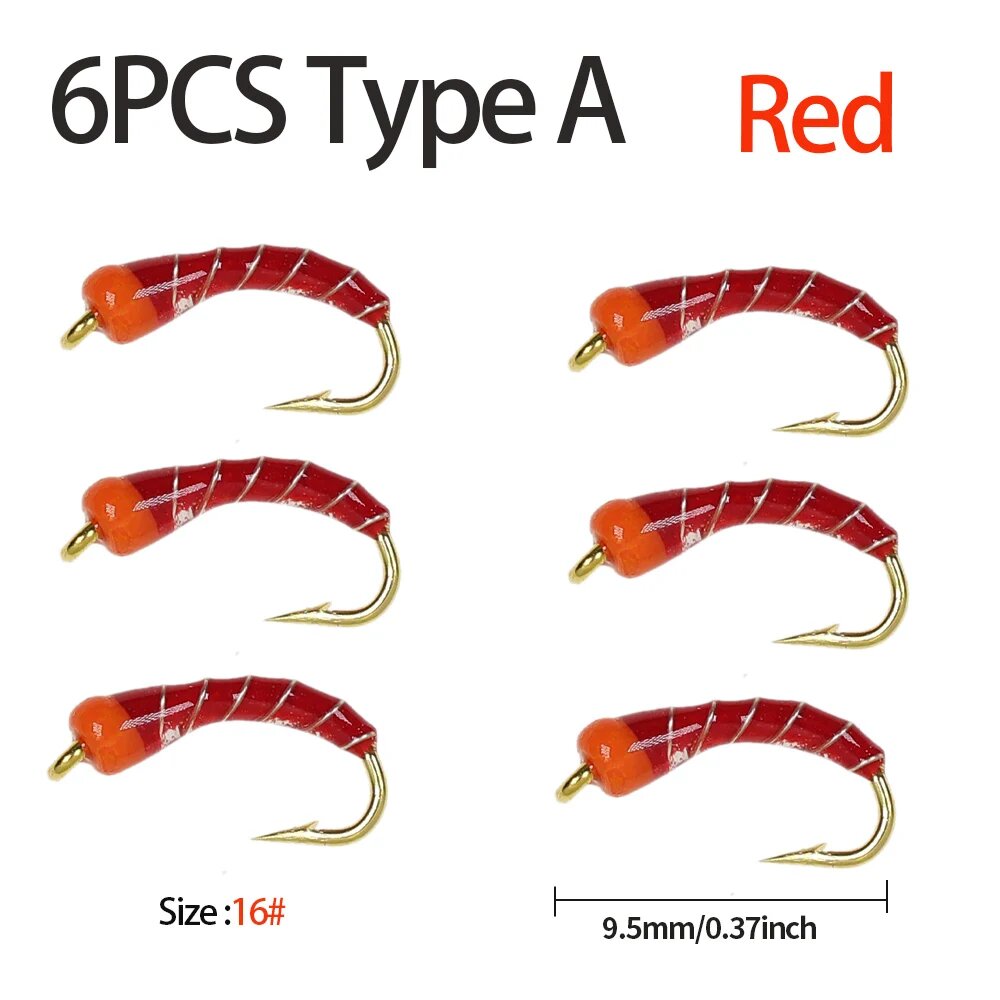 6 шт. Red Type A Brass BeadHead Nymph