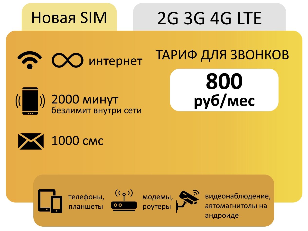 Сим карта для звонков, интернета 2000 мин 1000 смс АП 800р