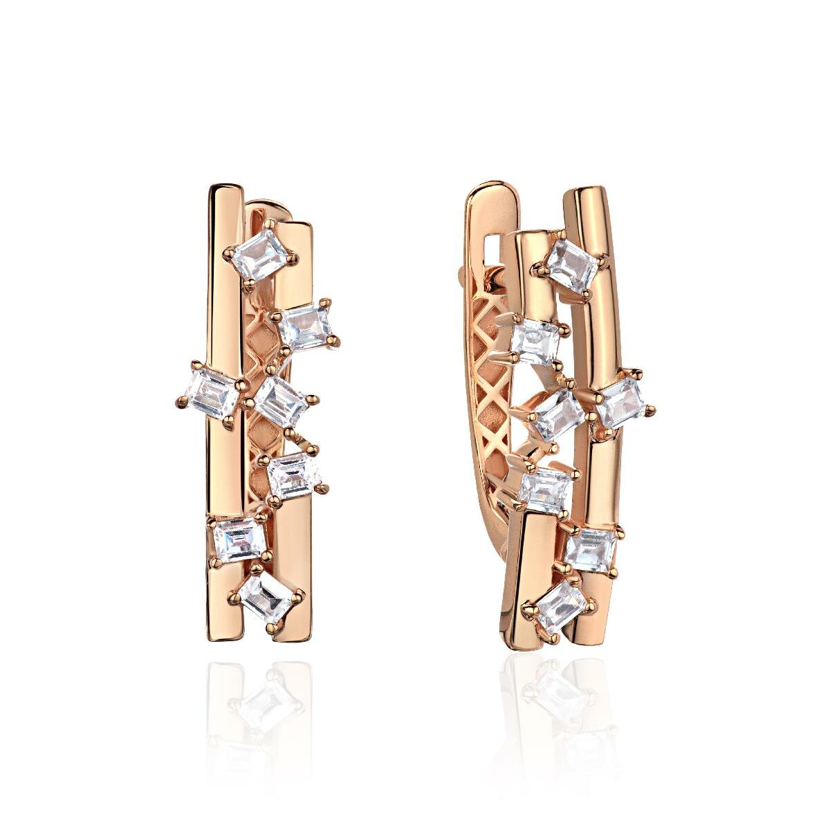 Серьги, красное золото, 585 проба, фианит
