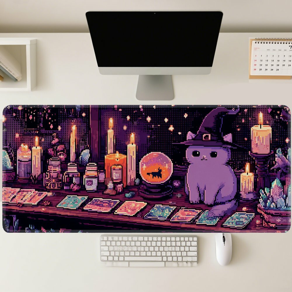 Игровой коврик для мыши с котом, большой удлиненный 60x30 см, нескользящая резиновая основа
