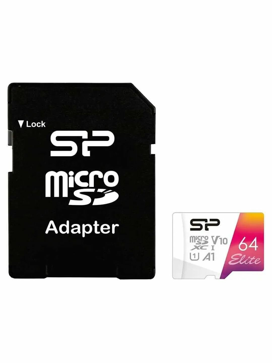 Карта памяти microSDXC Silicon Power Elite SP064GBSTXBV1V20SP, 64 ГБ, 100 МБ/с, UHS-I U1, SD адаптер