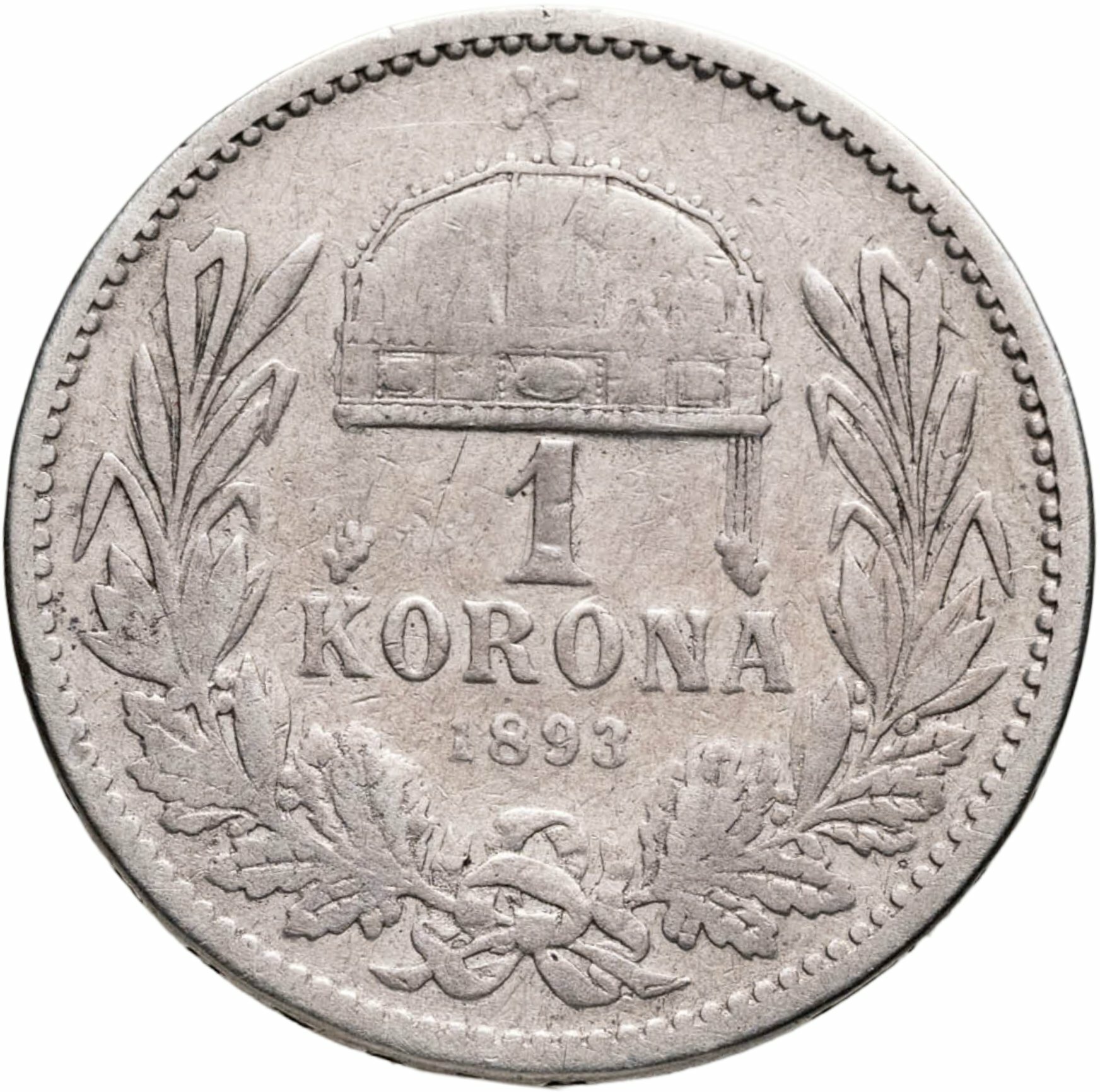 Австро-Венгрия 1 крона korona 1893 для Венгрии, Серебро 835, в сохранности VF