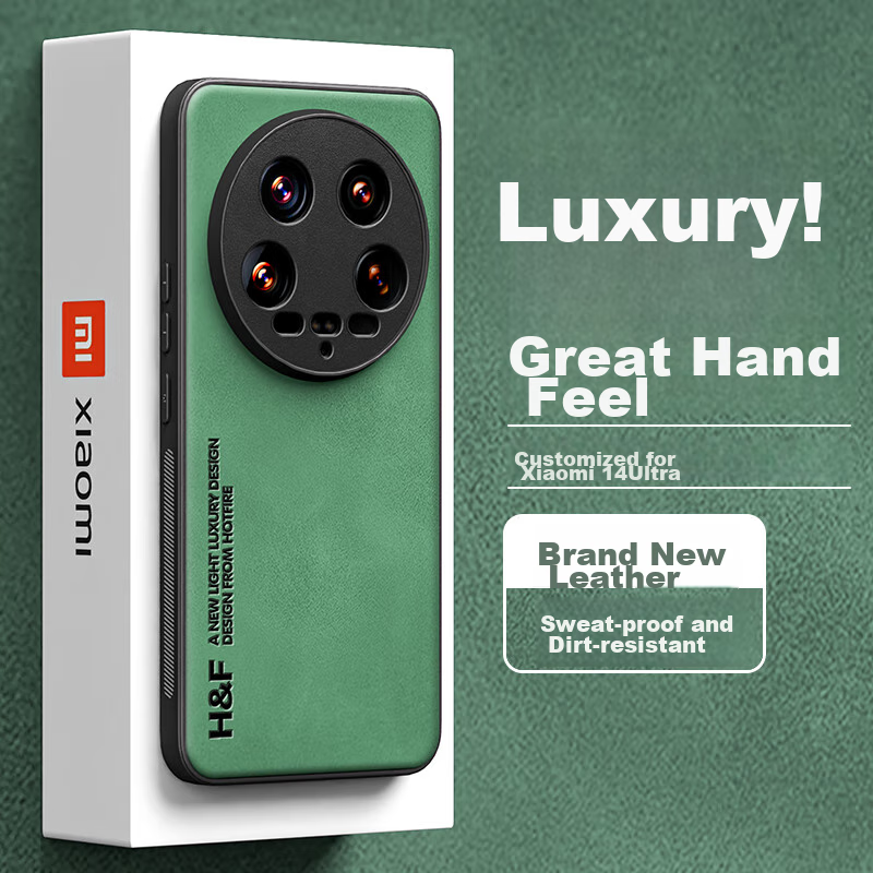 Чехол для Xiaomi 14 Ultra из натуральной кожи с матовым покрытием и защитой объектива, темно-зеленый, для мужчин и