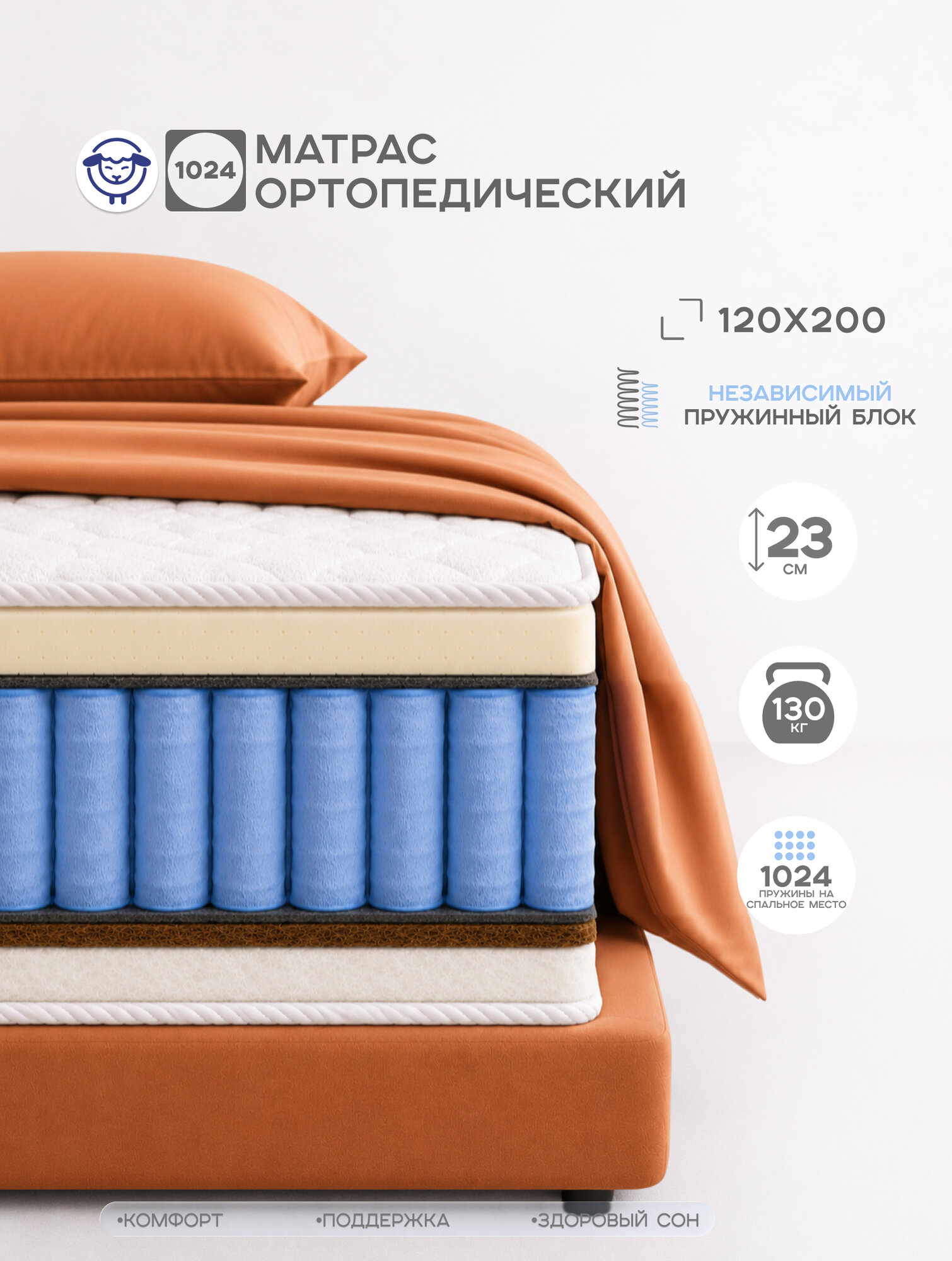 Ортопедический двусторонний матрас 120х200 "Премиум лайт ЛОФ" с пеной LOFfoam, Ортис