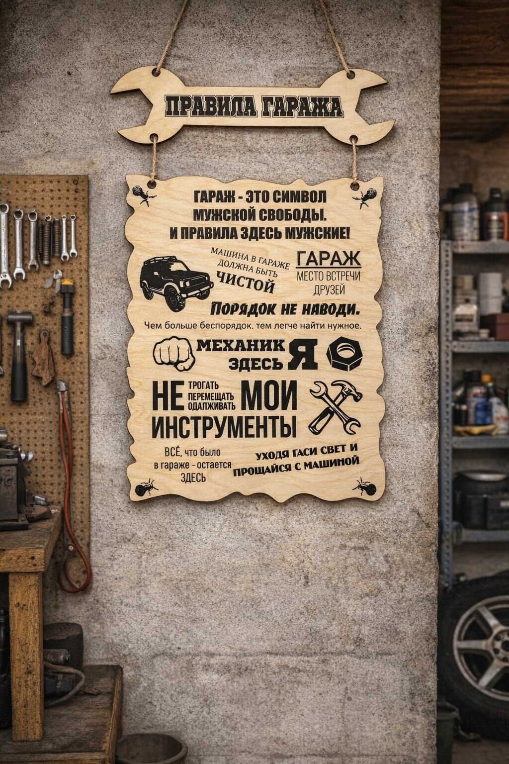 Декоративная табличка из фанеры 3мм "Правила гаража" 30х20 см. (Ф)