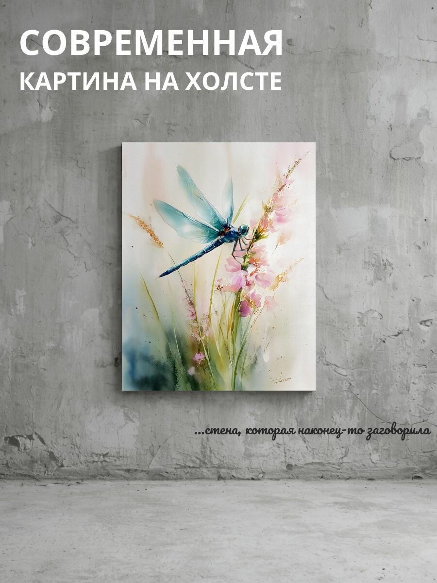 Картина на холсте Стрекоза на зелёной листве 50x70 см