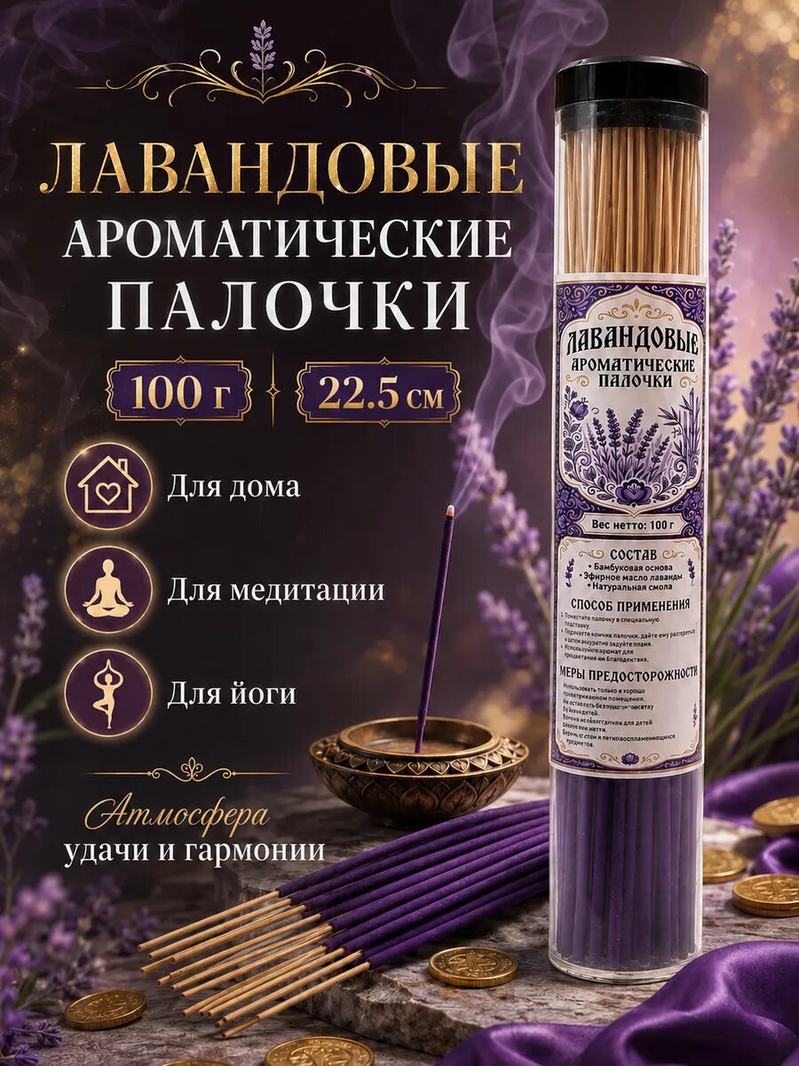 Благовония палочки Лаванда 100 г Благовония ароматические палочки Лаванда Позитив