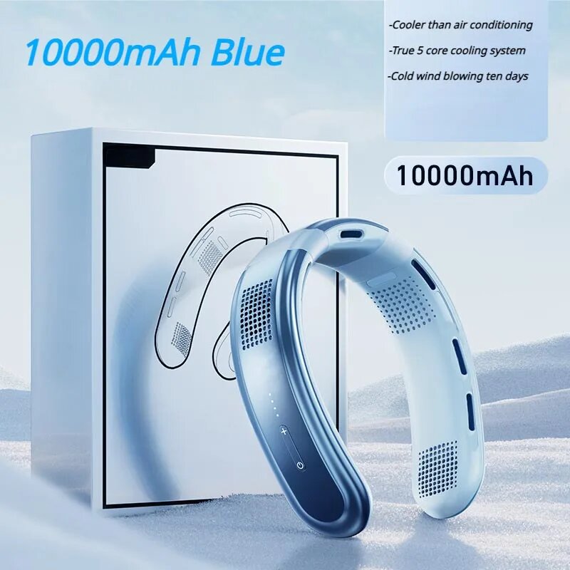 Портативный вентилятор на шею CREAROMA 10000 мА·ч Синий, Blue 10000mAh