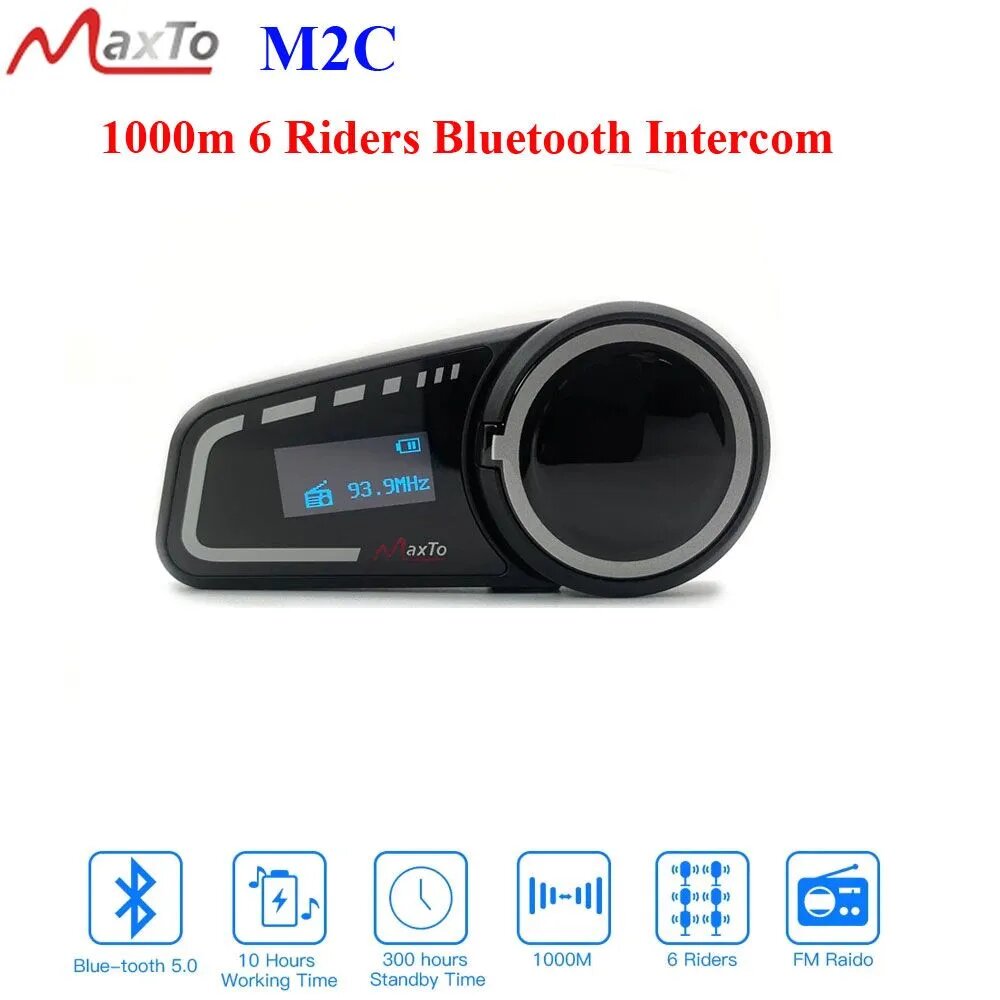 Maxto M2C Мотоцикл Шлем Bluetooth рация 1000M 6 Riders Наушники с жидкокристаллическим дисплеем FM