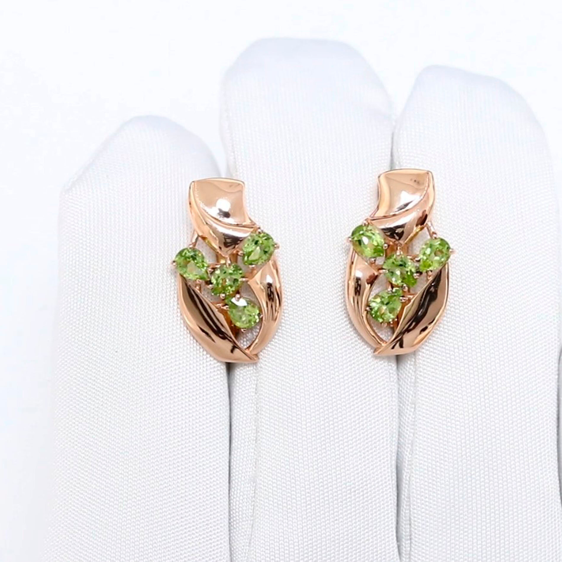 Серьги, красное золото, 585 проба, хризолит