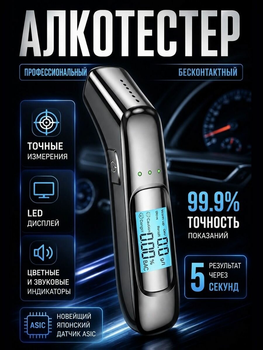 Алкотестер профессиональный цифровой гибдд на алкоголь для проверки водителей на состояние опьянения контроль трезвости для сотрудников ДПС