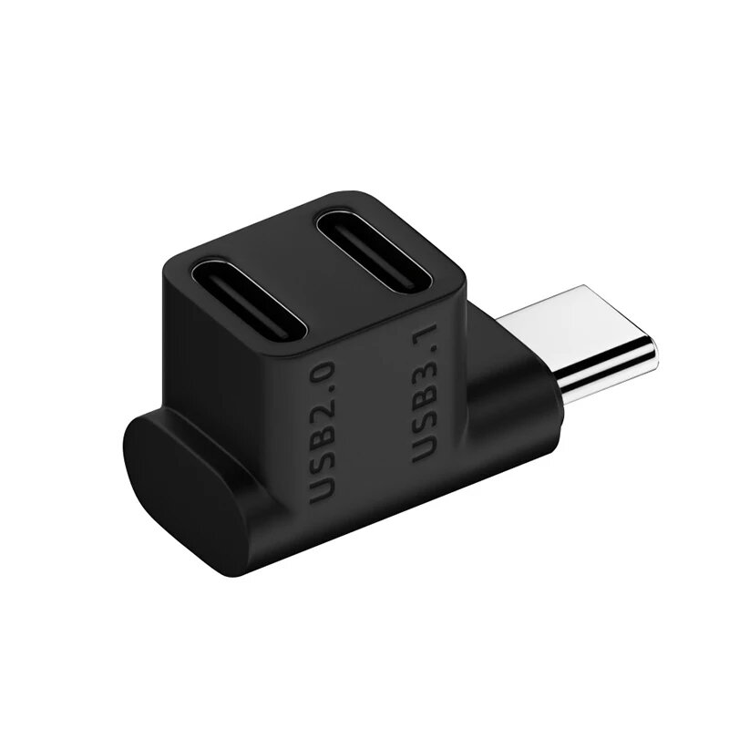 Угловой U-образный USB 3.2 Type-C адаптер (100 Вт) с разъемами «папа-мама» на 180 градусов, 2 in 1