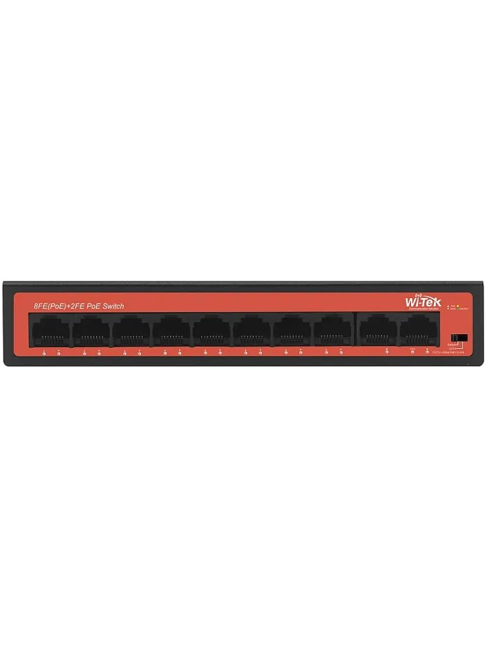 Коммутатор неуправляемый Wi-Tek WI-PS210H 8 PoE порта*100Base-TX+2*100Base-TX, PoE IEEE 802.3at/af до 30Вт на порт
