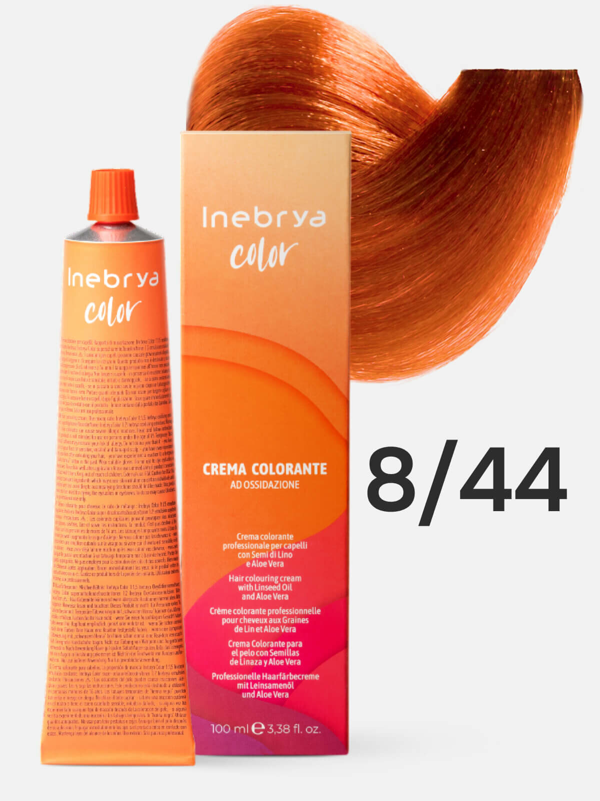 Крем - краска для волос профессиональная Inebrya Color Professional 8/44 Cветлый русый Интенсивный медный, 100 мл